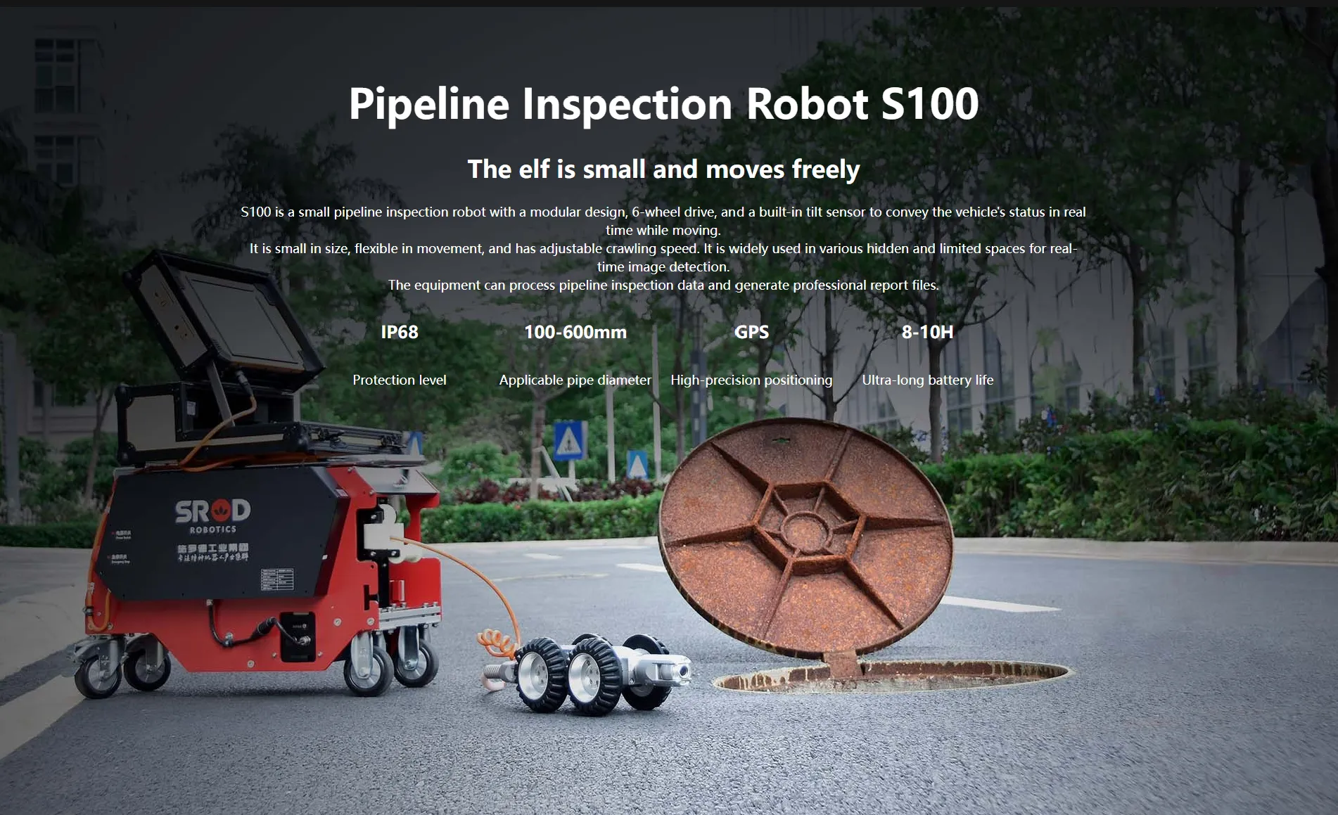 S100 Pipe Inspection Robot: Small and Agile Design